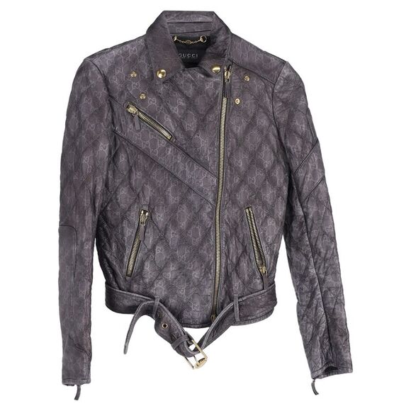 Gucci | Jackets & Coats | Gucci Monogram Biker Jacket In Black Leather ...